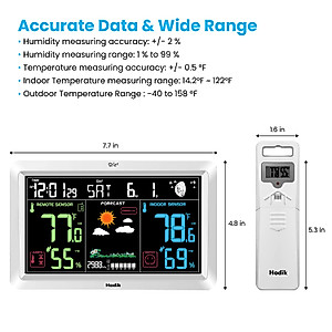 Weather Station with Atomic Clock Indoor Outdoor Thermometer Wireless, Humidity and Temperature Monitor Barometer Hygrometer with High Precision Sensor White