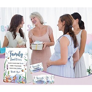 Baby Shower Games Family Traditions Sign, 1 Standing Sign and 50 Cards, Ocean Under The Sea Gender Neutral Decoration, Gender Reveal Party, Bridal Shower Favor Supplies-LT58