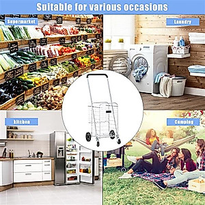XYYSSM Iron 1100mm Telescopic Armrest 0.8mm 16# Round Tube 30kg Silver Foldable Shopping Cart, Shopping Cart with Dual Swivel Wheels for Groceries - Compact Folding Portable Cart Saves Space