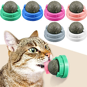 6 Pieces Silvervine Catnip Wall Balls Edible Kitty Catnip Wall Toys Licking Rotatable Cat Snack Ball Cat Wall Treats Safe Healthy Kitten Chew Toys for Cat Teeth Cleaning Biting, 3 Different Flavors