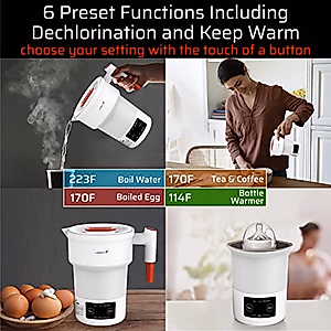 Liberty Premium Foldable Portable Travel Electric Kettle Premium BPA-Free Silicone Collapsible , Temperature Display 6 Preset Functions, Auto Shut-Off, Bottle Warmer, Hot Water Boiler