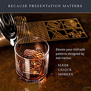 Clear Ice Cube Design Tray - Craft Modern Ice Molds for Bourbon & Cocktails in 5 Seconds - Whiskey Ice Mold Ice Cube Stamp – Bartender Accessories - Clear Ice Cocktails by Ash Harbor (Patterns)