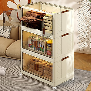 Safunion Closet Organizers and Storage 9.8 Gal, Stackable Storage Bins with Lids, Collapsible Storage Bins, Dual Open Plastic Storage Containers with Wheels for Closet, Dorm Room and Home (1 Pack)