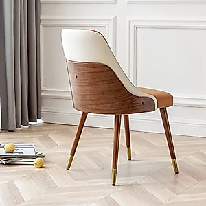 LUNLING Mid Century Modern Dining Room Chairs Faux Leather Upholstered Chairs,Metal Side Chairs with Walnut Wood Frame for Kitchen Dining Living Room Chairs(Orange 1PCS)