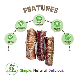 Nature Gnaws Beef Trachea Crunch Wraps for Dogs (3 Count) - Long Lasting Natural Beef Jerky Dog Chew Bones - Rawhide Free