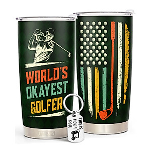 365FURY Golf Gifts For Men, Dad - Christmas, Fathers Day Golf Gifts For Men, Dad - Worlds Okayest Golfer 20oz Tumbler & Keychain - Golf Gag Gifts Accessories For Men Golfers, Funny Birthday Golf Gifts