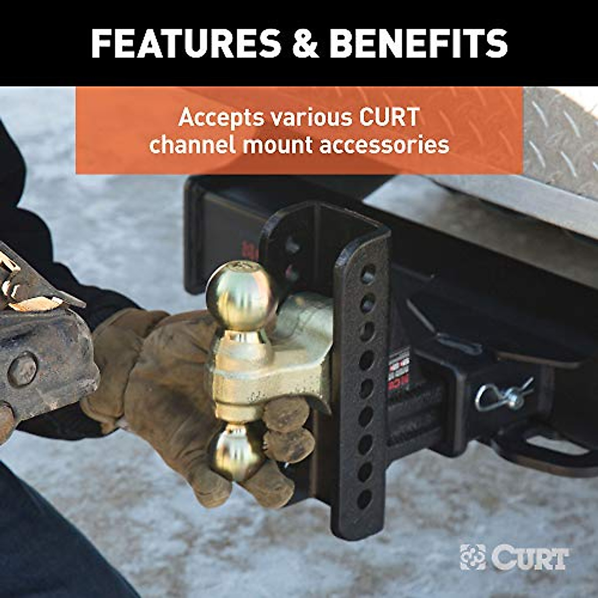 CURT 45908 Adjustable Pintle Hitch Combination, 2-1/2-Inch Receiver, 6-Inch Drop, 2-5/16-Inch Ball, 20,000 lbs, CARBIDE BLACK POWDER COAT