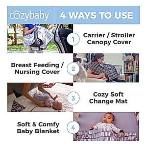 The World’s Softest CozyBaby 4-in-1 Carseat Canopy & Nursing Cover. 4 Uses – Baby Car Seat & Stroller Cover, Nursing Cover Breastfeeding Scarf, Baby Change Mat & Ultra-Soft Baby Blanket (Black)