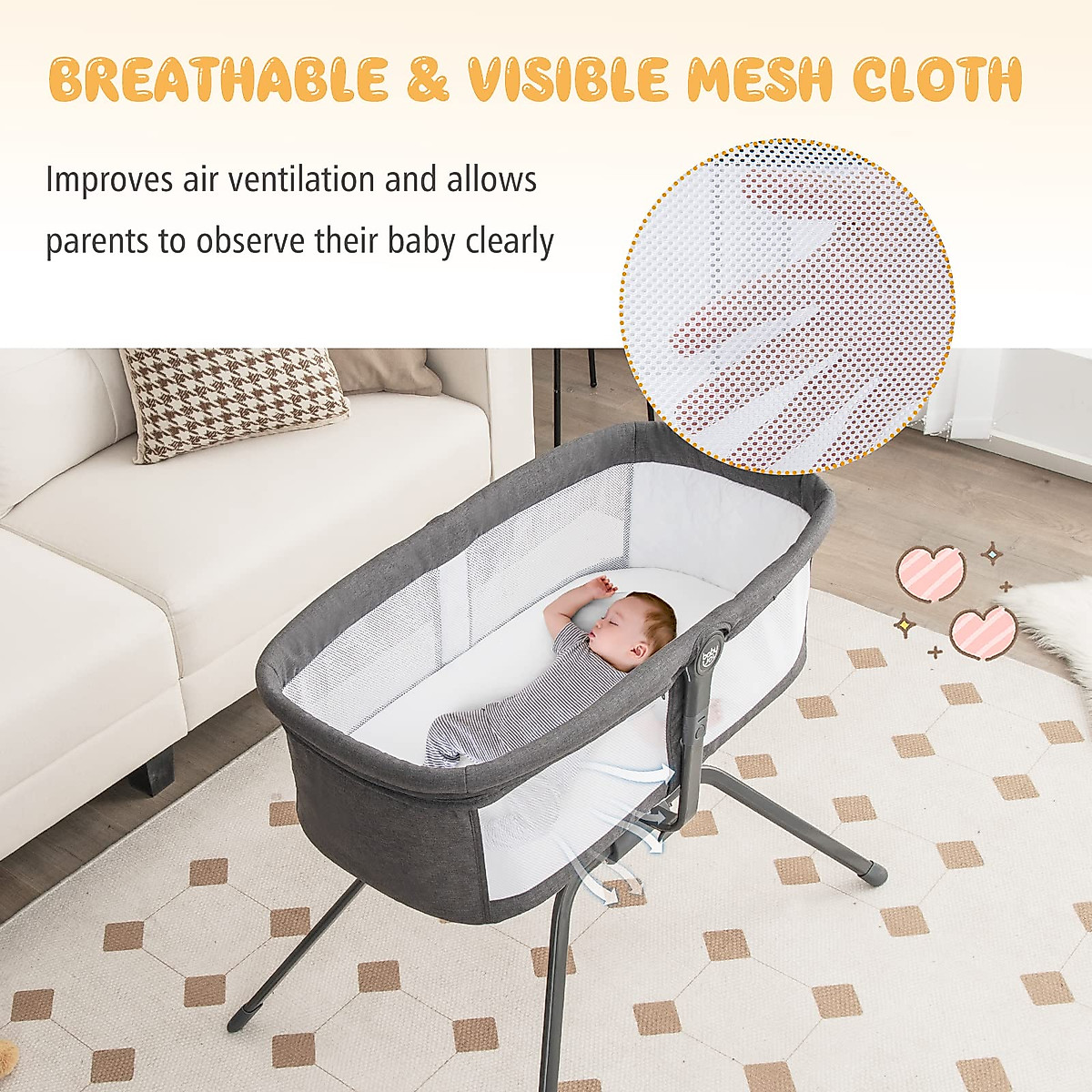 BABY JOY Rocking Bassinet, Portable Baby Crib & Cradle w/Adjustable Tilt Angle, Breathable Mesh, Comfy Mattress and Travel Bag, Baby Bassinets Bedside Sleeper for Newborn Infant (Dark Gray)