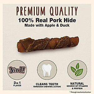 Cadet Gourmet Triple Chews Pork Hide, Apple, & Duck Dog Treats - Healthy Dog Treats for Small & Large Dogs - Inspected & Tested in USA (6 Count)