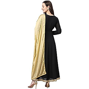 Janasya Indian Women's Black Georgette Solid Kurta with Dupatta(SET578-KR-DPT-A-L)