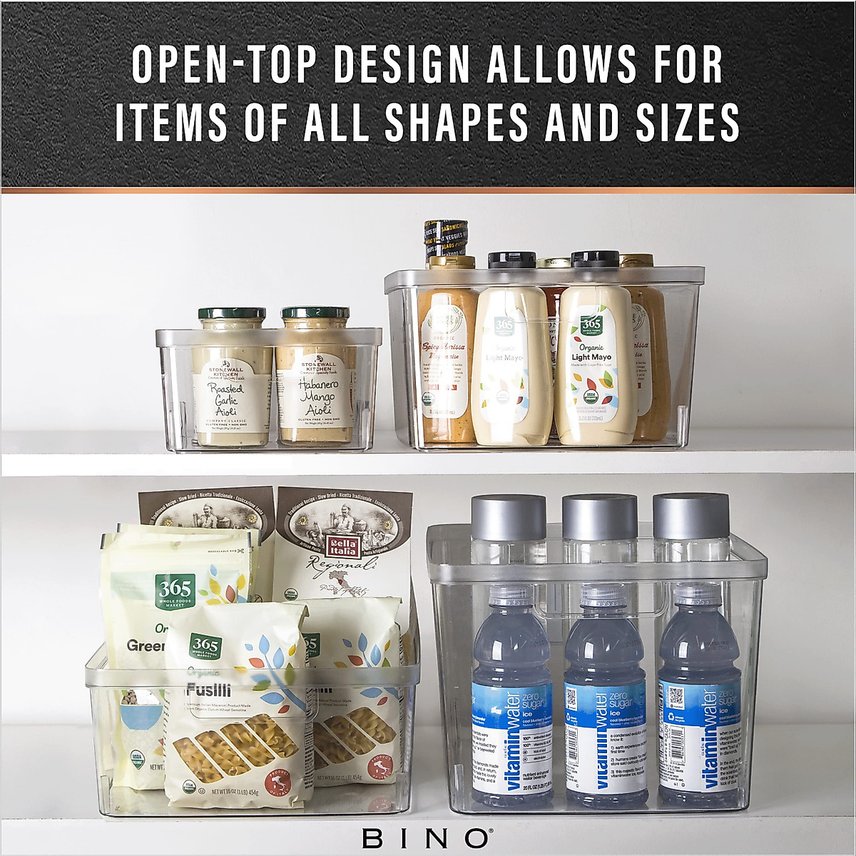 BINO | Plastic Bins, Large - 2 Pack | THE LUCID COLLECTION | Multi-Use| Built-In Handles | BPA-Free | Clear Storage Containers | Fridge Organizer | Pantry & Home Organization