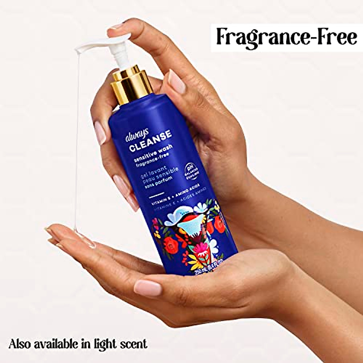 Always Cleanse Feminine Intimate Wash For Women, Ph Balanced For Sensitive Skin, Fragrance-Free, Gynecologist Tested, 8.4 Fl Oz (Set of 2) Package may vary