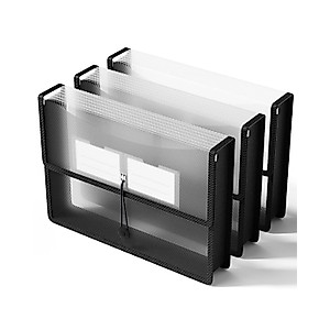 ThinkTex Plastic Expanding File Folder, Transparent envelopes with Elastic Closure, No Dividers, Large Capacity, Fit Letter/A4 Size - 3 Packs