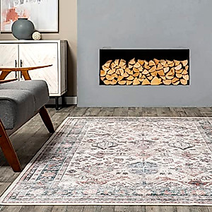 nuLOOM Bex Faded Stain-Resistant Machine Washable Area Rug, 9' x 12', Ivory Multi