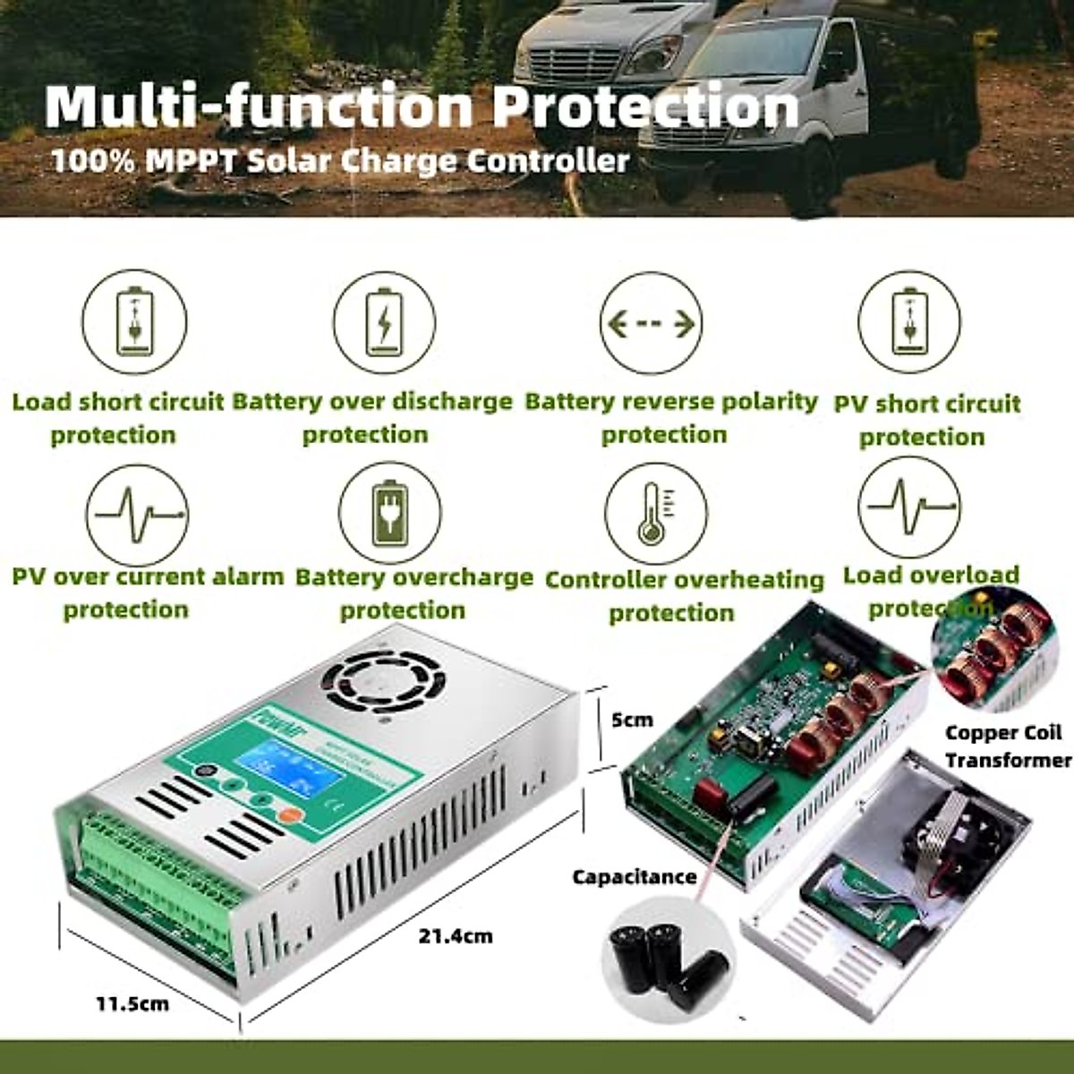 PowMr MPPT Charge Controller 60 amp 48V 36V 24V 12V Auto - Max 160VDC Input LCD Backlight Solar Charge Controller for Vented Sealed Gel NiCd Lithium Battery【Software Update Version】(MPPT-60A)