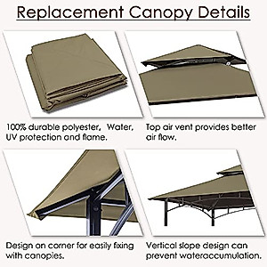CoastShade 8 x 5 Grill BBQ Gazebo Double Tiered Replacement Canopy Roof Outdoor Barbecue Gazebo Tent Roof Top (Khaki)