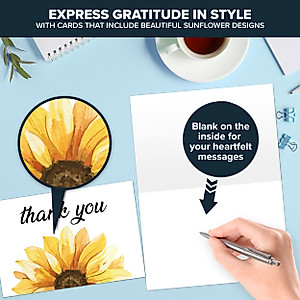 24 Pack Sunflower Thank You Cards with Envelopes & Stickers - 6 Designs Blank Inside Thank You Cards Sunflower Wedding Thank You Cards with Envelopes, 6x4" Bridal Shower Thank You Cards Rustic
