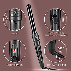 5 In 1 Curling Wand Set, Curling Iron Interchangeable Ceramic Barrels (0.35-1.25 Inch), Heating Hair Curler Kit with Protective Glove & 2 Clips Ceramic Coated for All Hair Types, Gift for Girls, Women