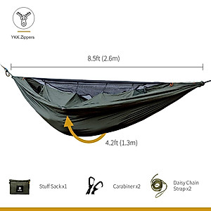 OneTigris KOMPOUND Camping Hammock with Net, Lightweight Portable Hammock with Warm Internal Cover & Tree Friendly Straps for Backpacking, Camping, Hiking, Travel, Beach, Backyard