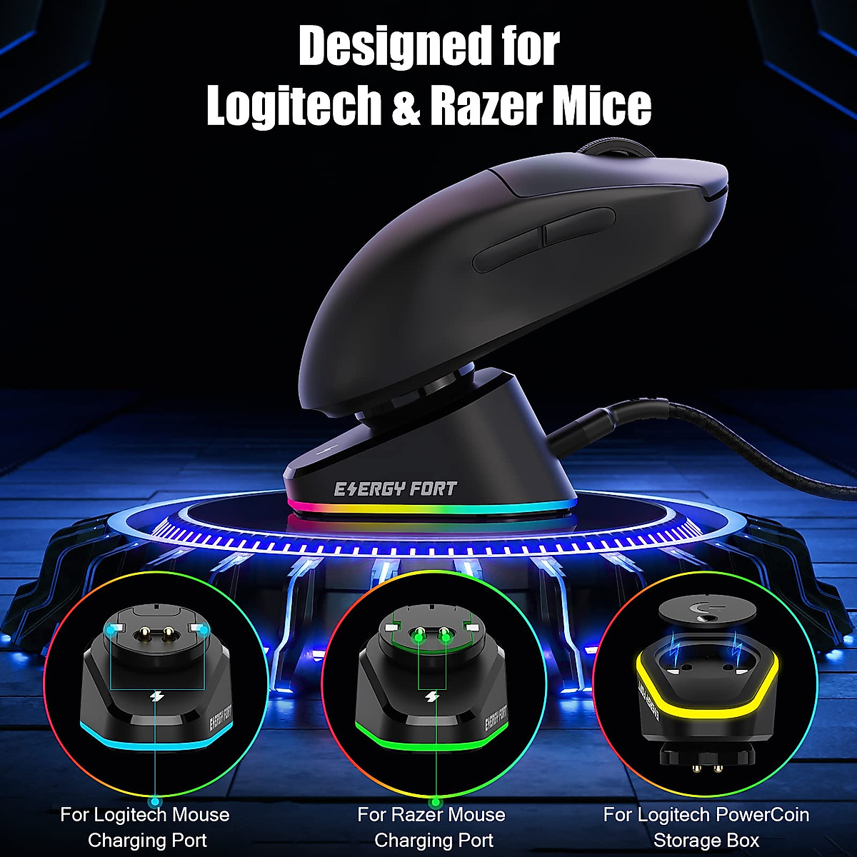 BRIMFORD Charging Dock for Logitech Computer Mouse G Pro X Superlight, G502/G502X/G502X Plus Lightspeed,G703,G903, RGB Mice Wireless System, 2 USB Slots