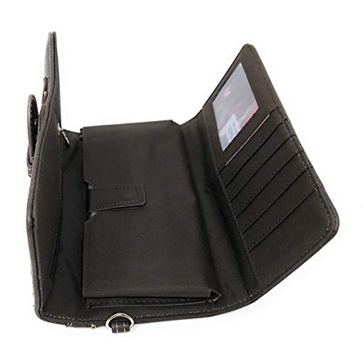 Concealed Carry Hobo Double Flat Strap Purse Wings Buckle with Matching Wallet (Dark Brown)