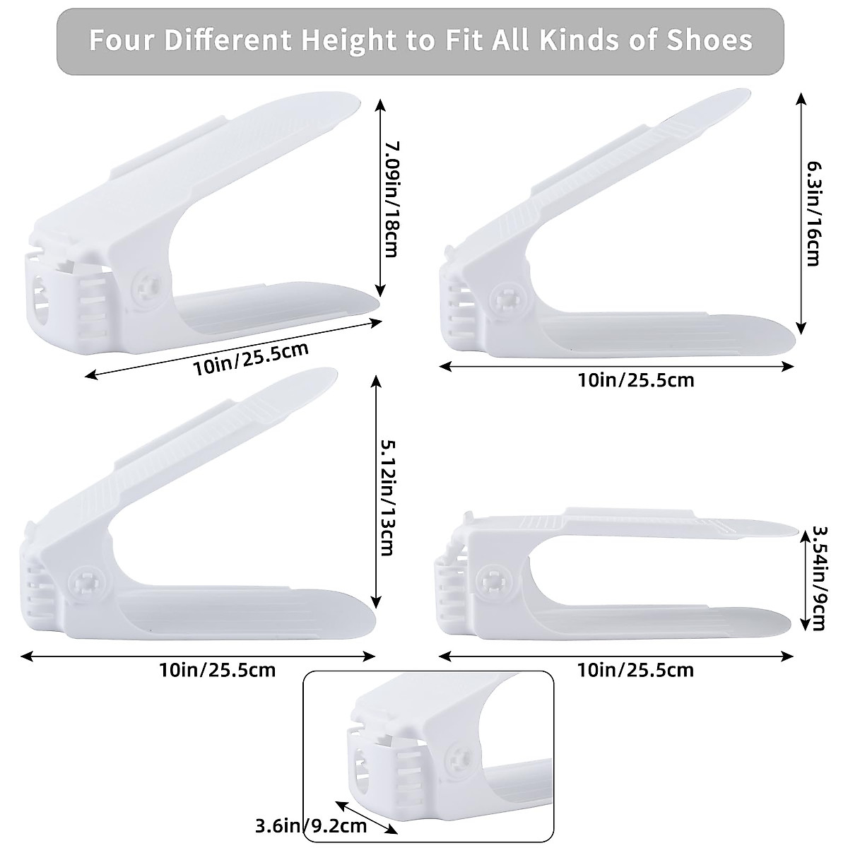 HOMOKUS Shoe Slots Organizer for Closet Organization, 20 Pack Adjustable Shoe Stacker Space Saver,Double Layer Shoe Rack Organizer Holder with 4 Different Height (White)