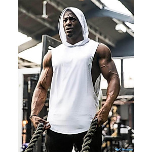 COOFANDY Men's Workout Hooded Tank Tops Bodybuilding Muscle Cut Off T Shirt Sleeveless Gym Hoodies White
