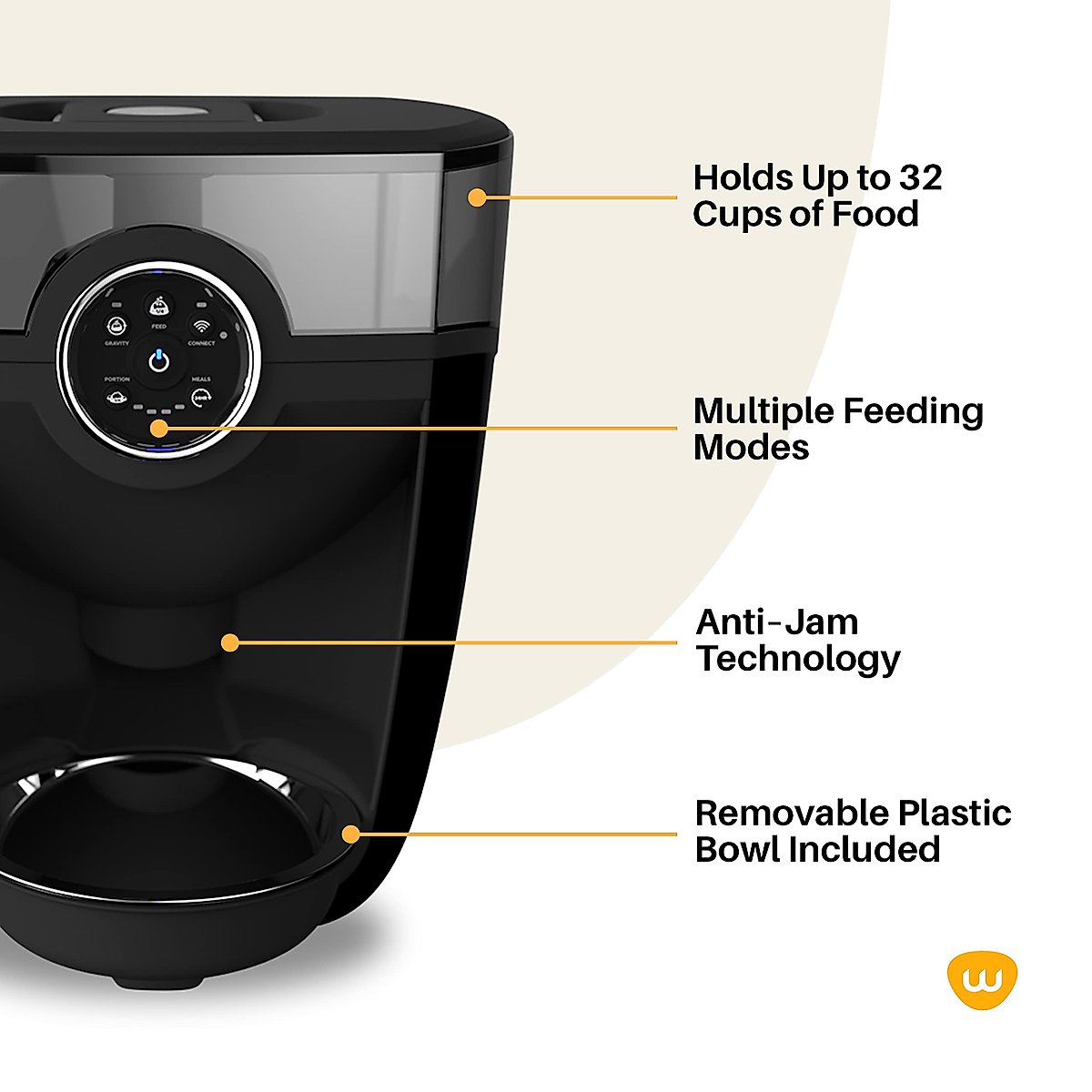 Feeder-Robot by Whisker, Black with Smoke-Grey Hopper; Includes Backup Battery; Smart, Automatic Pet Feeder, Feed Your Cat or Dog from Anywhere, Designed & Assembled in USA