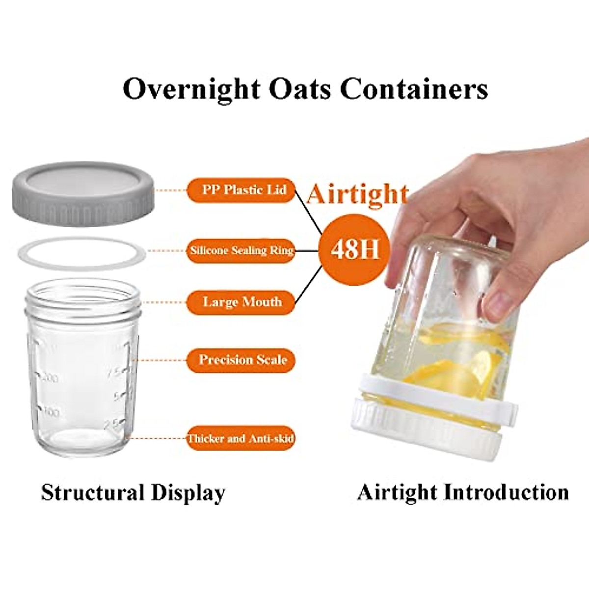 yesme Mason Jars for Overnight Oats, Overnight Oats Containers With Lids, 16oz Overnight Oats Container, Overnight Oats Jars With Lid Glass Dishwasher Safe Oatmeal Container Meal Prep Jars Set of 2