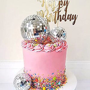 Newmemo 11pcs Disco Ball Cake Decoration Mirror Cake Topper 70's Disco Disco Ball Table Decorations Disco Ball Centerpiece Decor Dance Birthday 70s Theme Party
