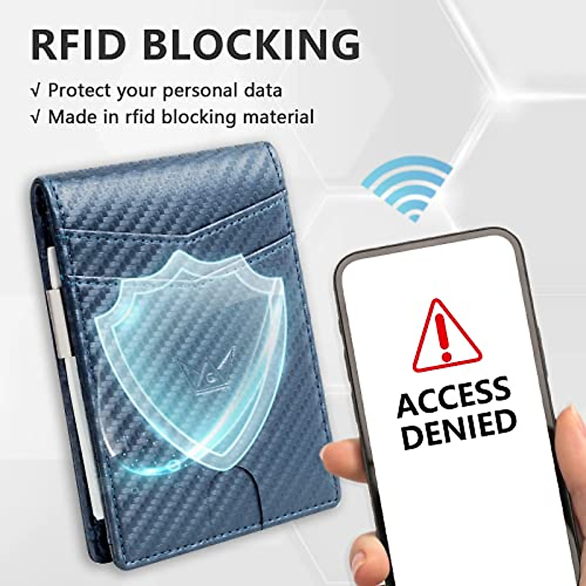 GOSALISU Mens Slim Wallet Money Clip Bifold Leather Wallets RFID Blocking Front Pocket Wallets Credit Card Holder with ID Window Gifts for Men