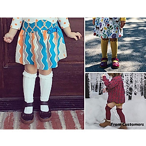 EPEIUS 5 Pairs Little Girls Cotton Uniform Knee High Socks Kids Boys Tube Ruffled Stockings for 6-8 Years,White/Grey/Navy/Yellow/Wine Red