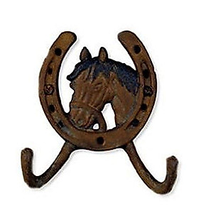 Sunset Vista Designs Cast Iron Double Wall Hook, Horse Shoe with Horse