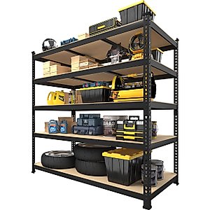 PrimeZone 48" x 24" x 72" Heavy Duty Storage Shelves - 5 Tier Adjustable Garage Storage Shelving, Metal Storage Utility Rack Shelf Unit for Warehouse Pantry Closet Kitchen, Black