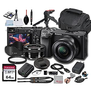 Sony A6400 Mirrorless Camera with 16-50mm Lens 64GB Memory, Case. Filter, Hood, Grip, & More-Pro Bundle