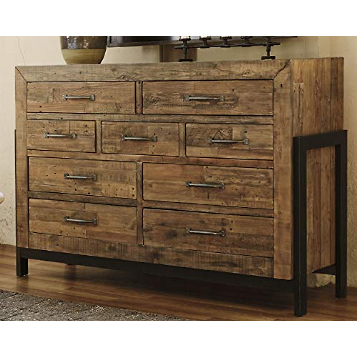 Signature Design by Ashley Sommerford Urban Industrial Butcher Block Style 9 Drawer Dresser, Brown