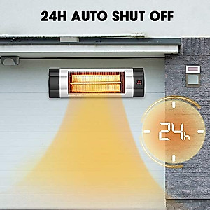 Outdoor Electric Heater, Infrared Wall Mounted Heater for Outdoor/Indoor Use, 1500W Ceiling Patio Heater with Remote Control & 24H Timer, Electric Space Heater For Garage Porch, Weatherproof