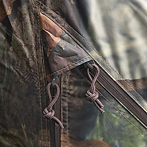 Tag Out Hub Hunting Blind, 3 Person Pop Up Ground Blind, Bloodtrail Woodland Camo and blaze orange safety panels, TA350BT, By Barronett Blinds, 90x90"