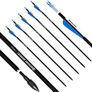 ARCHERY SHARLY 30Inch Carbon Hunting Arrow, Targeting Practice Arrows for Compound & Recurve Bow, Blue White Arrows with Removable Tips & Replaceable Nocks (12 Pack)
