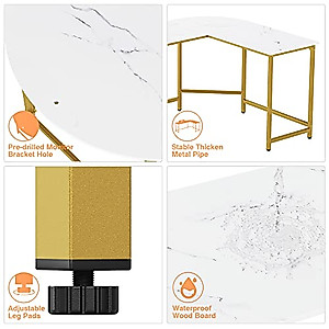 Weehom L Shaped Computer Desk with Monitor Stand, Reversible Corner Desk for Home Office, Modern PC Workstation Study Writing Table(White and Gold)