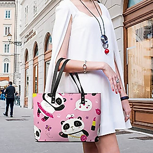 Womens Handbag Panda Patterns Leather Tote Bag Top Handle Satchel Bags For Lady