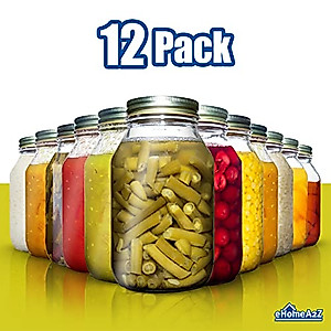 EHOMEA2Z Mason Jars 32 Oz With Lids Regular Mouth (12 Pack) Preserving Spices,Storage,Meal Prep, Overnight Oats,Dry Food,Salads,Drinking