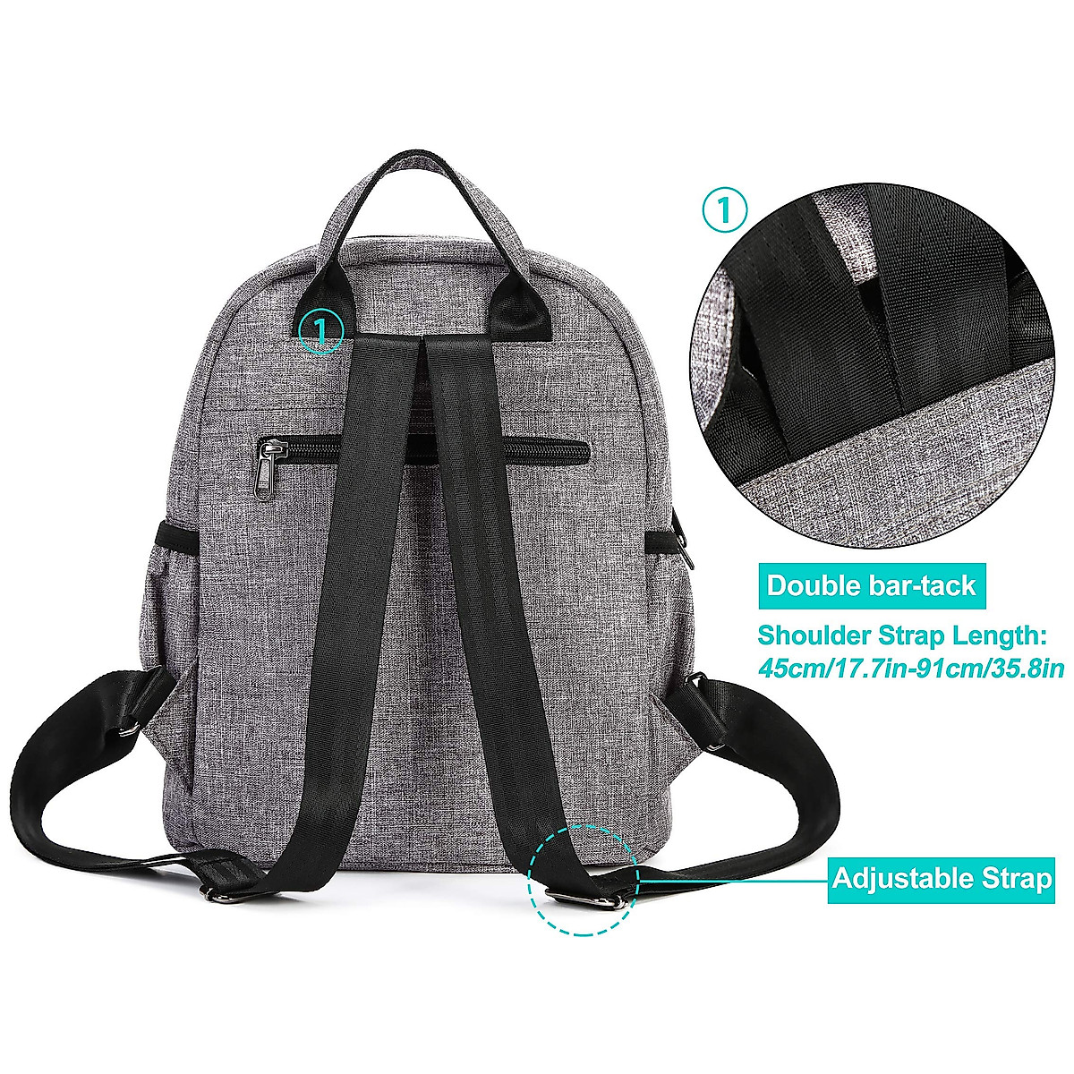 AmHoo Insulated Lunch Box Bag Reusable Cooler Backpack Double Zippers Waterproof Multiple Pockets Quilted For Women Hiking Beach Picnic Trip,Black