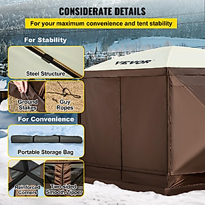 VEVOR Gazebo Screen Tent, 10 x 10 ft, 6 Sided Pop-up Camping Canopy Shelter Tent with Mesh Windows, Portable Carry Bag, Ground Stakes, Large Shade Tents for Outdoor Camping, Lawn and Backyard