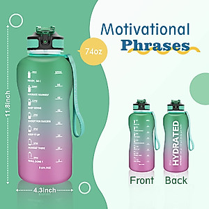 MYFOREST 64oz Water Bottle, Time Marker for Motivational Hydration, Drop-proof, BPA-free, Nozzle/Straw/Carry-Strap/Wide-Mouth for Easy Clean - 1900mL Large Sports Jug