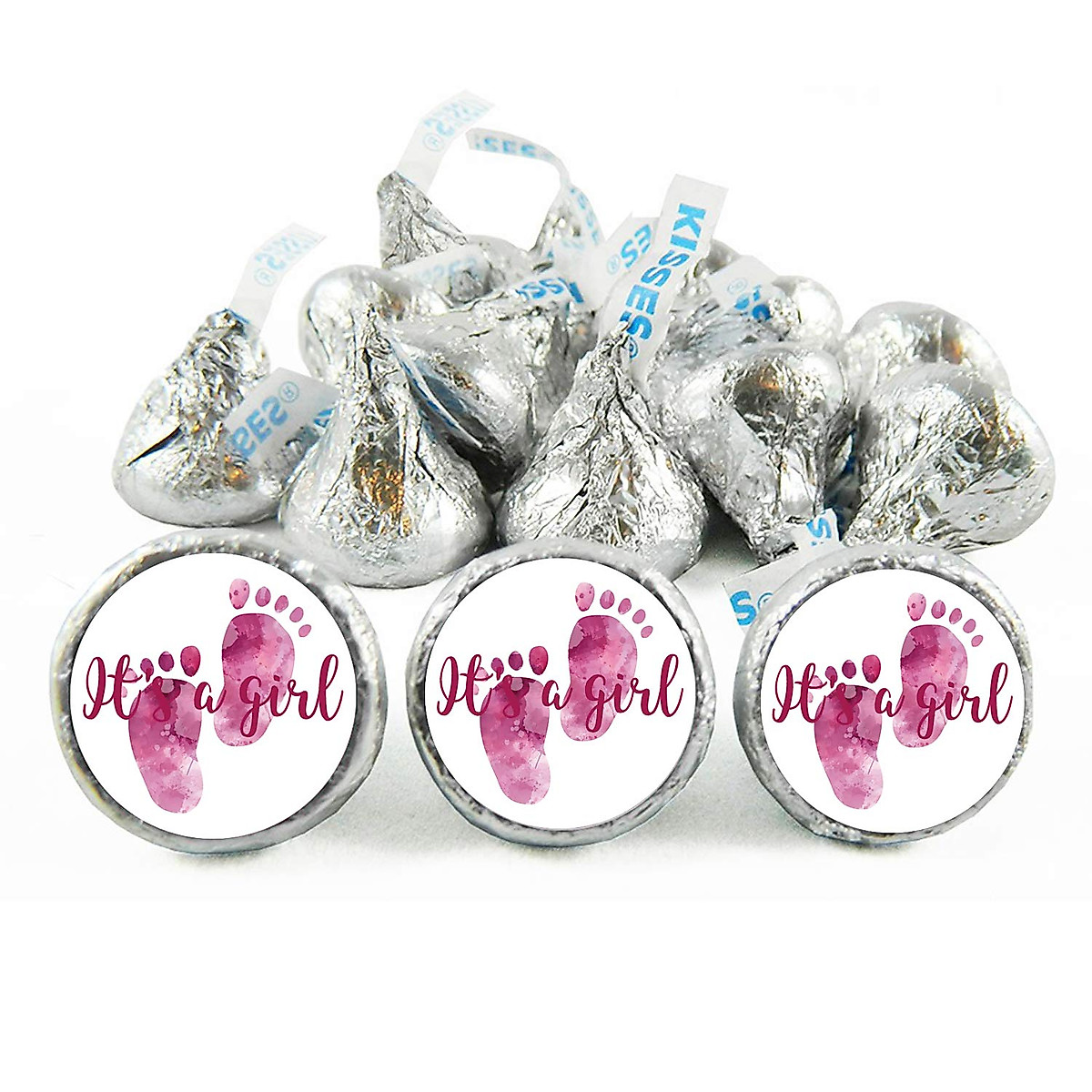 180 Chocolate Drop Labels Stickers- Gender Reveal Footprints Kisses Labels for Baby Shower, It's a Girl Baby Shower Favor Labels.