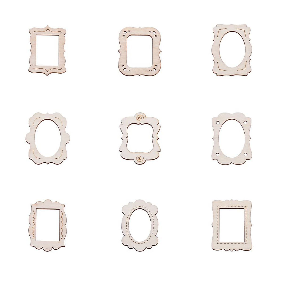 LiQunSweet 50 Pcs Photo Picture Frame Unfinished Cutout Wood Piece Ornament for Decoration Crafts DIY Painting Project Display Holds