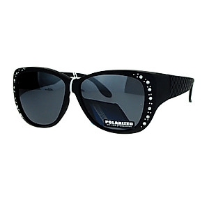 SA106 Polarized 55mm Fit Over OTG Butterfly Rhinestone Diva Sunglasses Matte Black