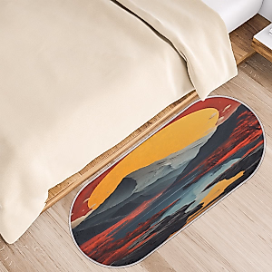 Tavisto Yellow Sun Red Tree Fluffy Oval Shaggy Rugs for Bedroom Aesthetic Plush Floor Mat - Soft and Absorbent - Ideal for Living Room,Home Decor, and Playrooms